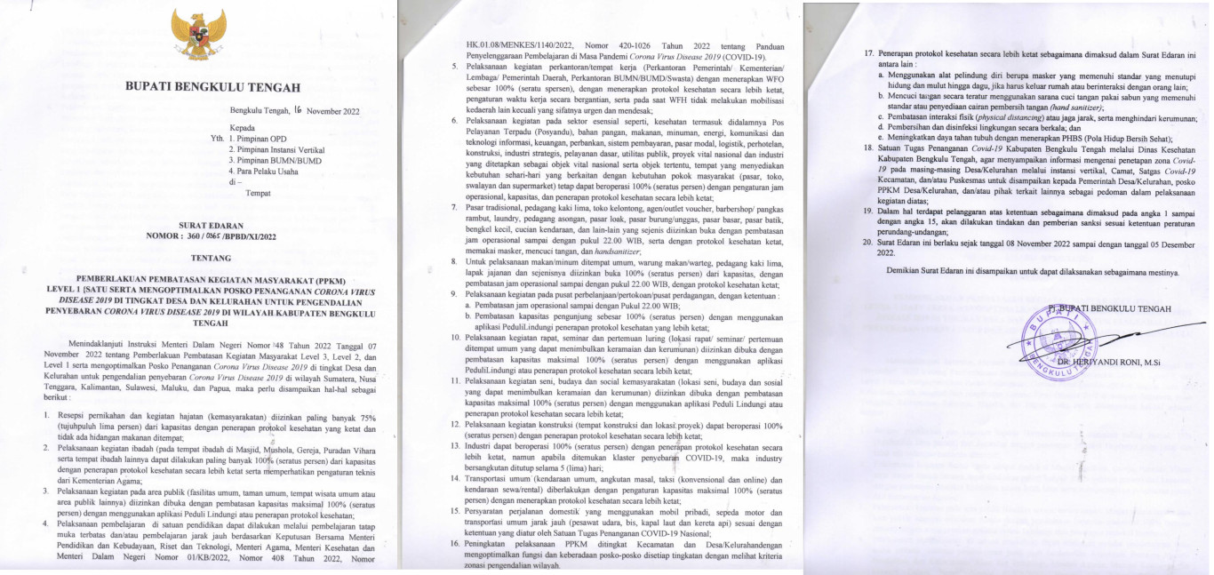 Surat Edaran PPKM Level 1 Surat Edaran PPKM Level 1